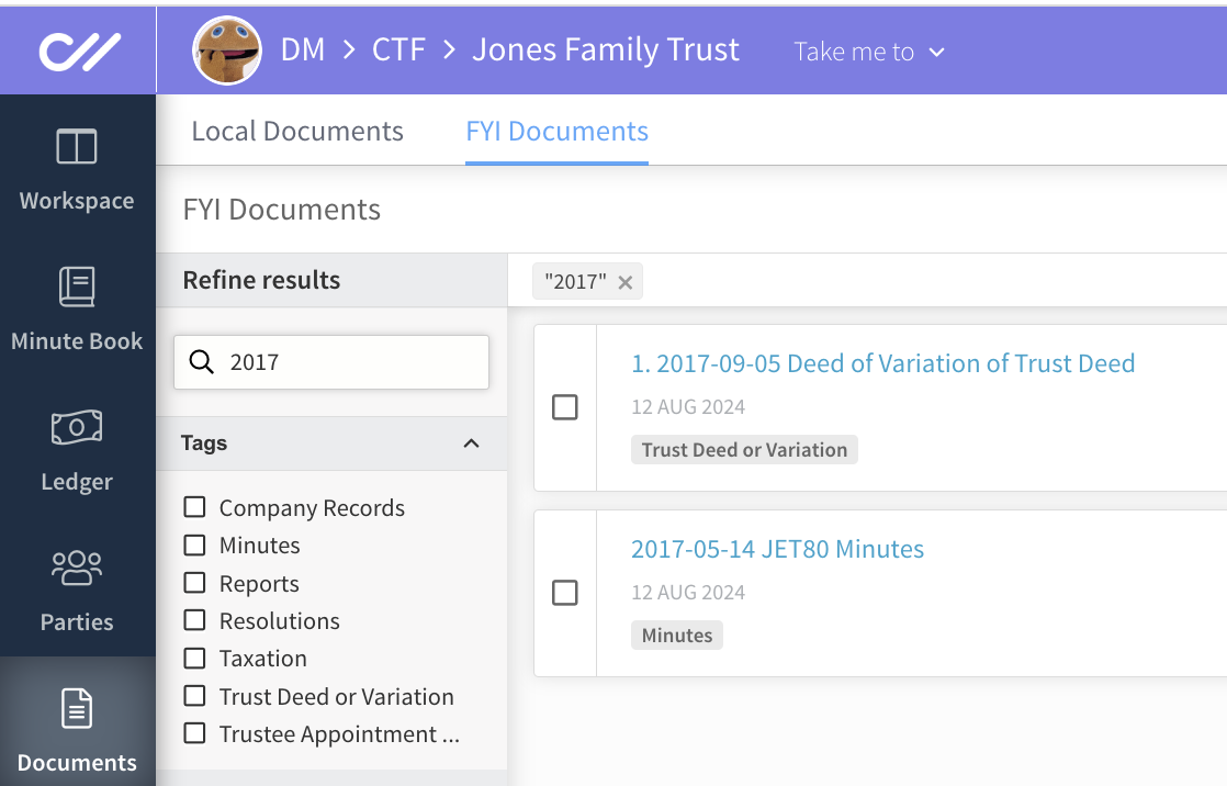 FYI Documents within an Entity